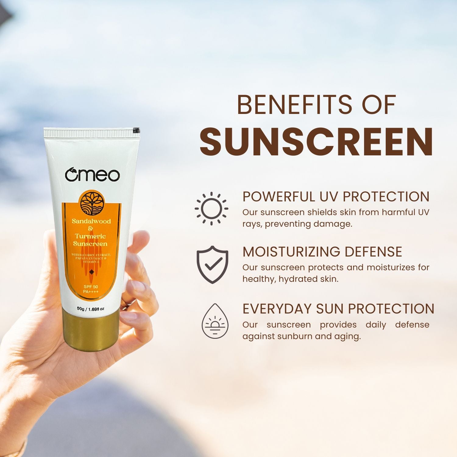 Omeo Sandalwood & Turmeric Sunscreen SPF 50 with PA++++ Protection 50G